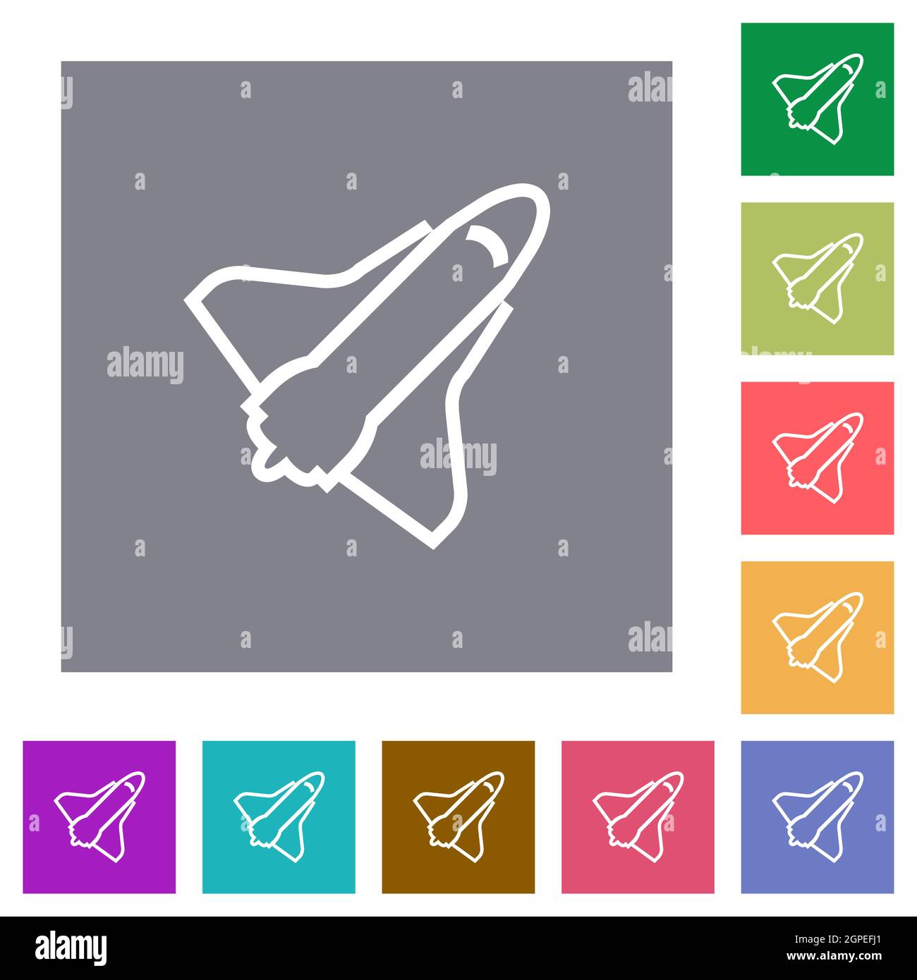 Space shuttle outline flat icons on simple color square backgrounds ...