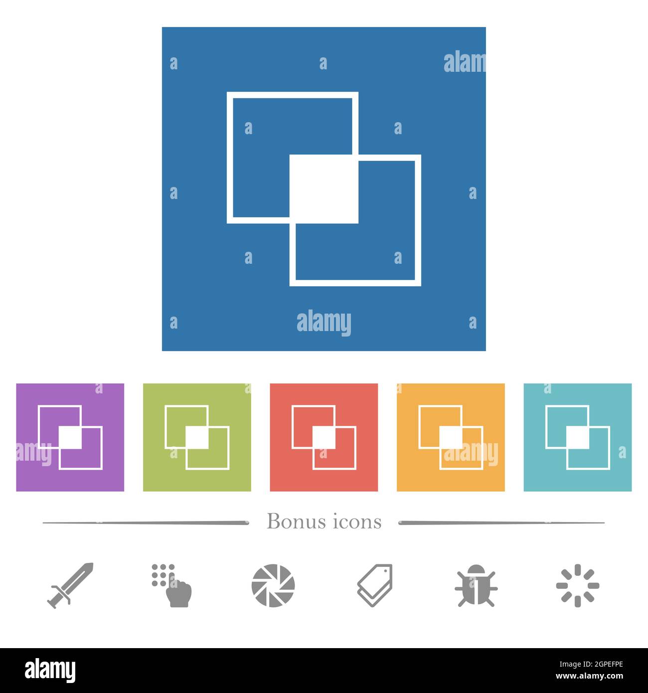 Clipping mask tool flat white icons in square backgrounds. 6 bonus ...