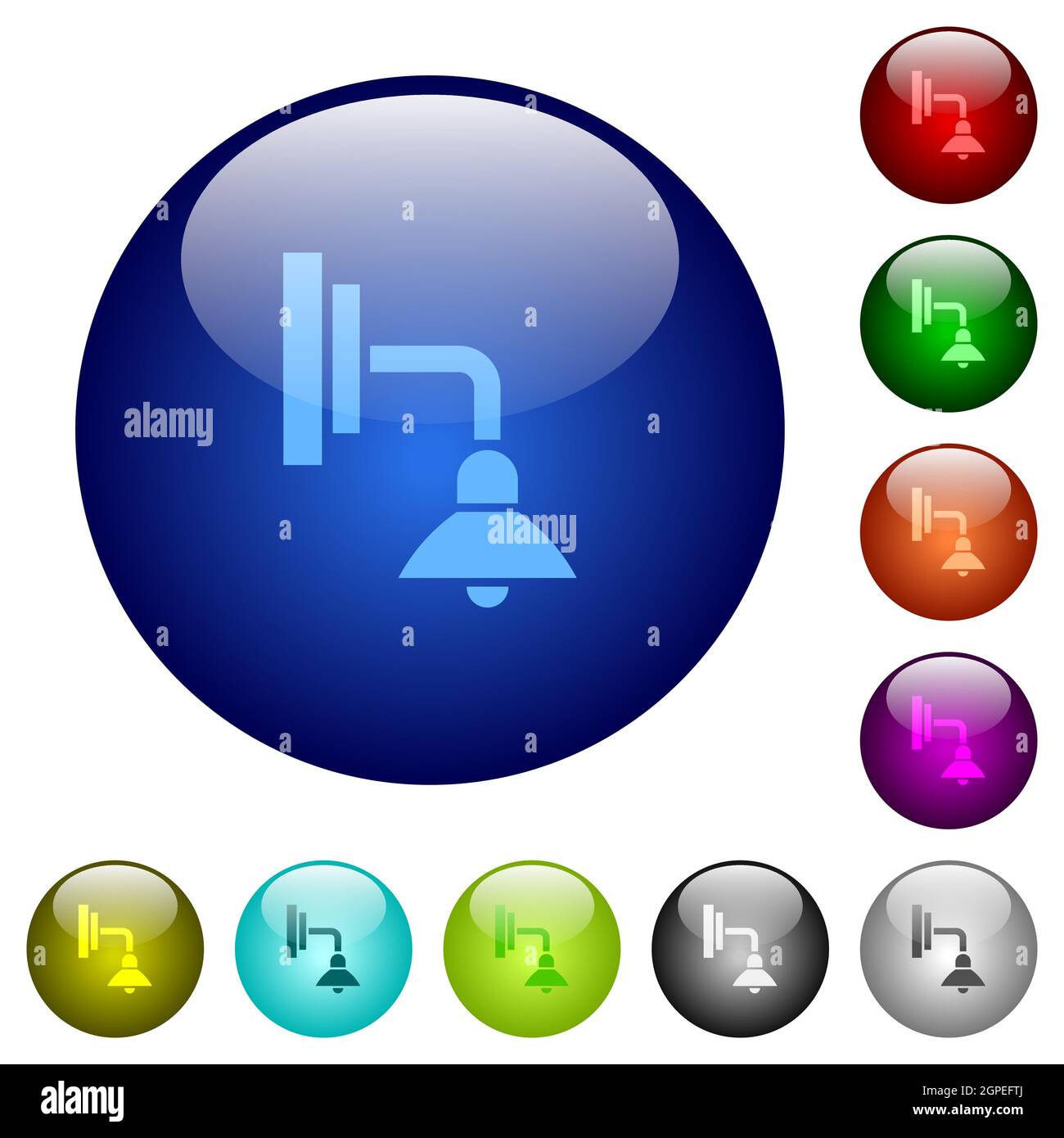 Wall lamp icons on round glass buttons in multiple colors. Arranged ...