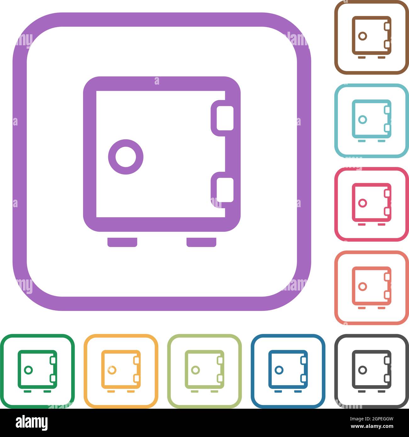 Single strong box outline simple icons in color rounded square frames on white background Stock ...