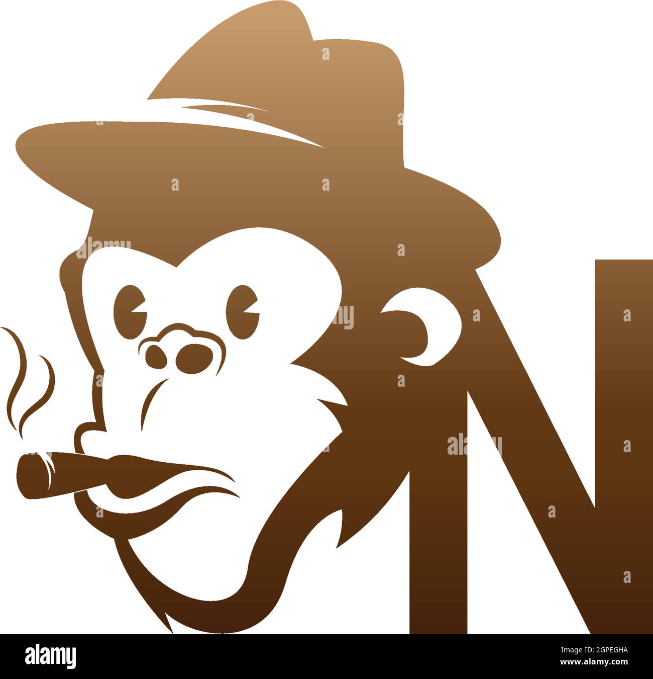 Monkey head icon logo with letter N template design Stock Vector Image ...