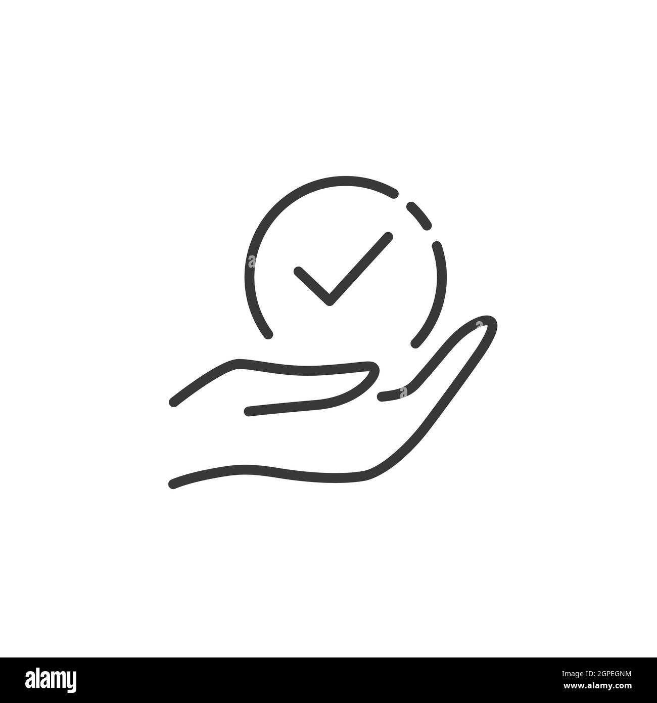 Hand hold check mark thin line icon. Outline commerce vector ...