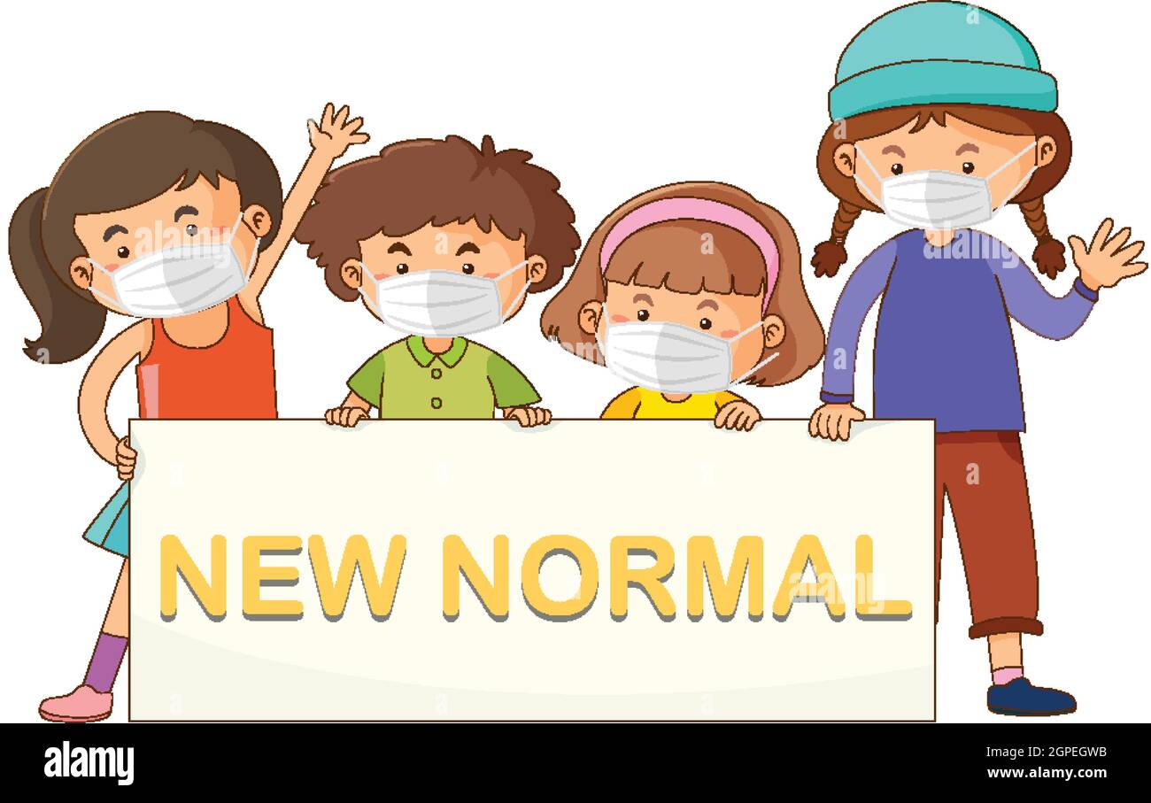 New Normal with children wearing masks illustration Stock Vector Image ...