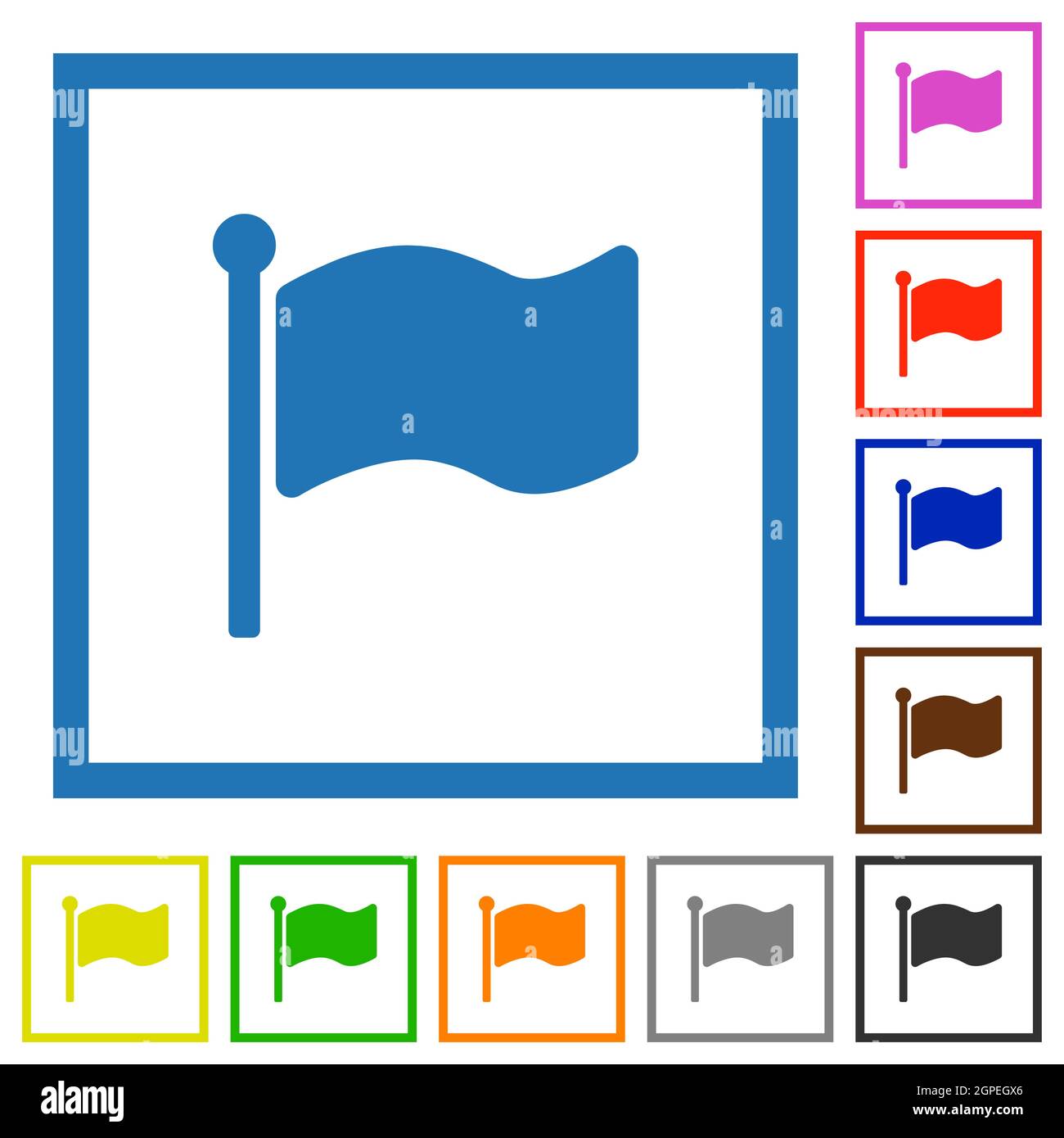 Single flag solid flat color icons in square frames on white background ...