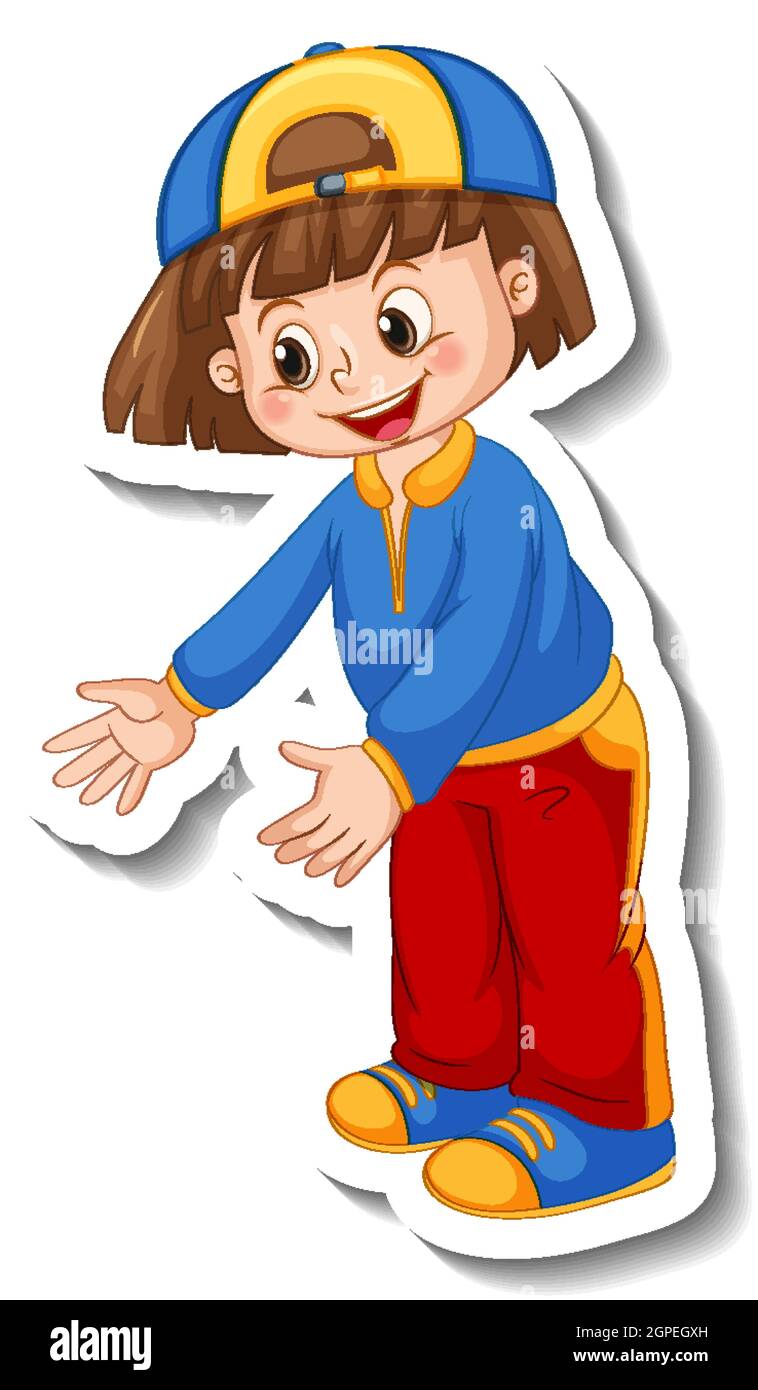 Sticker template with a happy girl wears cap cartoon character isolated ...