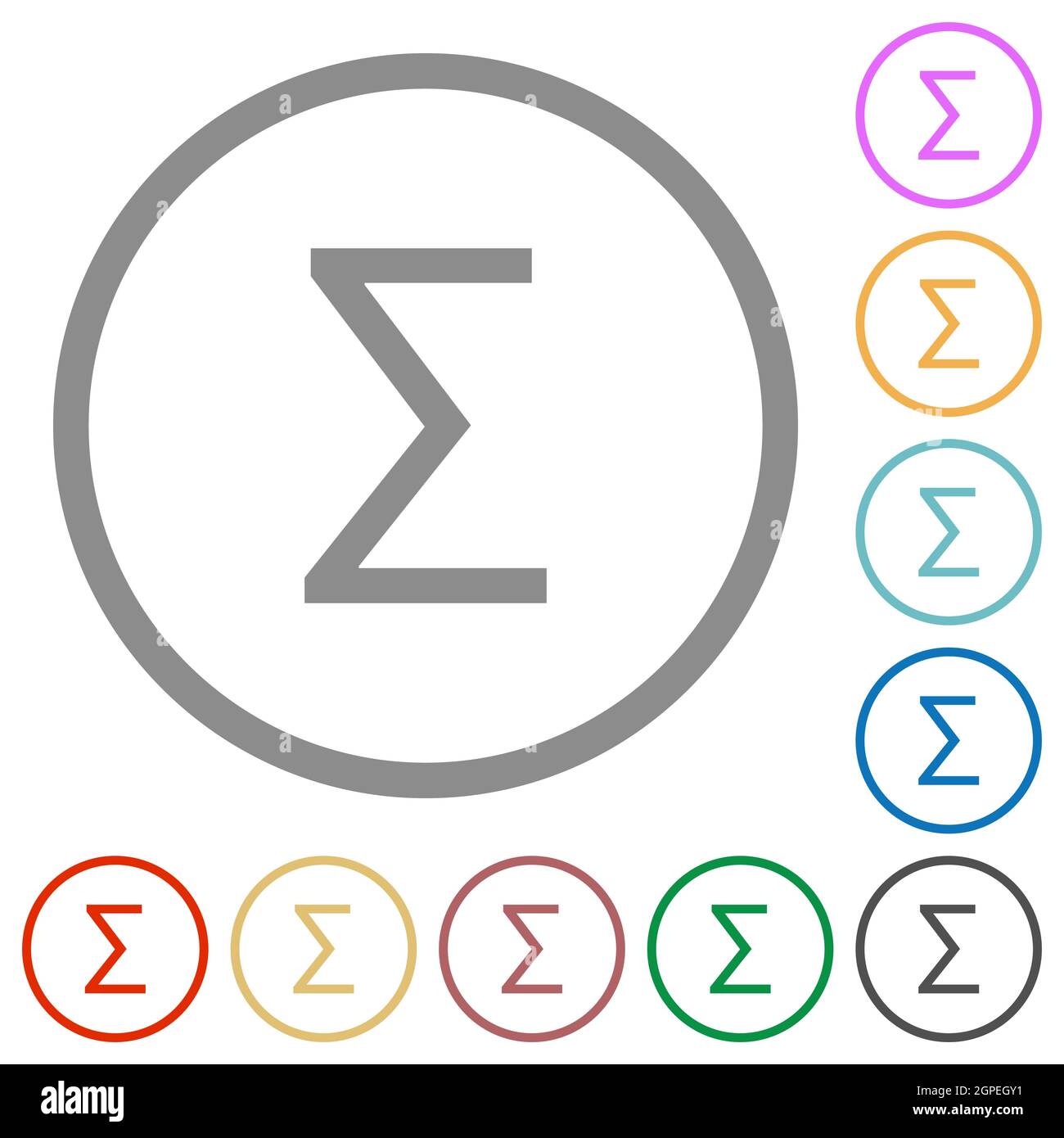 Sum symbol flat color icons in round outlines on white background Stock ...