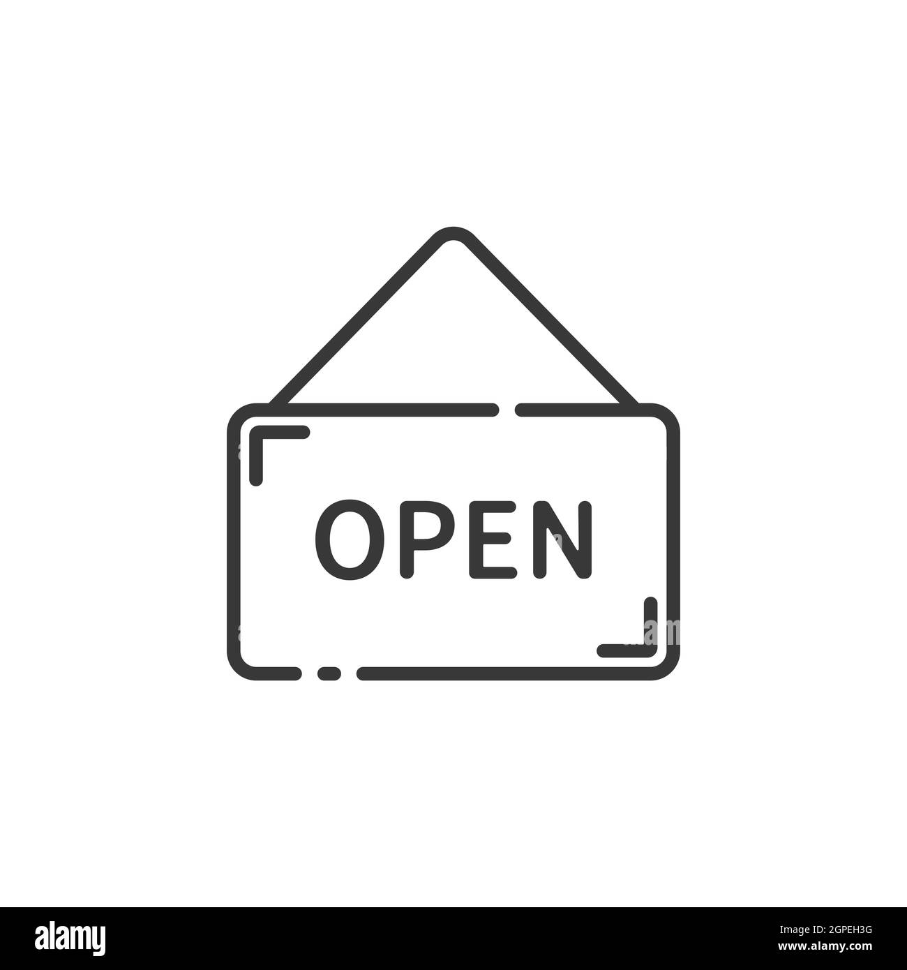 Open notice thin line icon. Label with text. Outline commerce vector ...