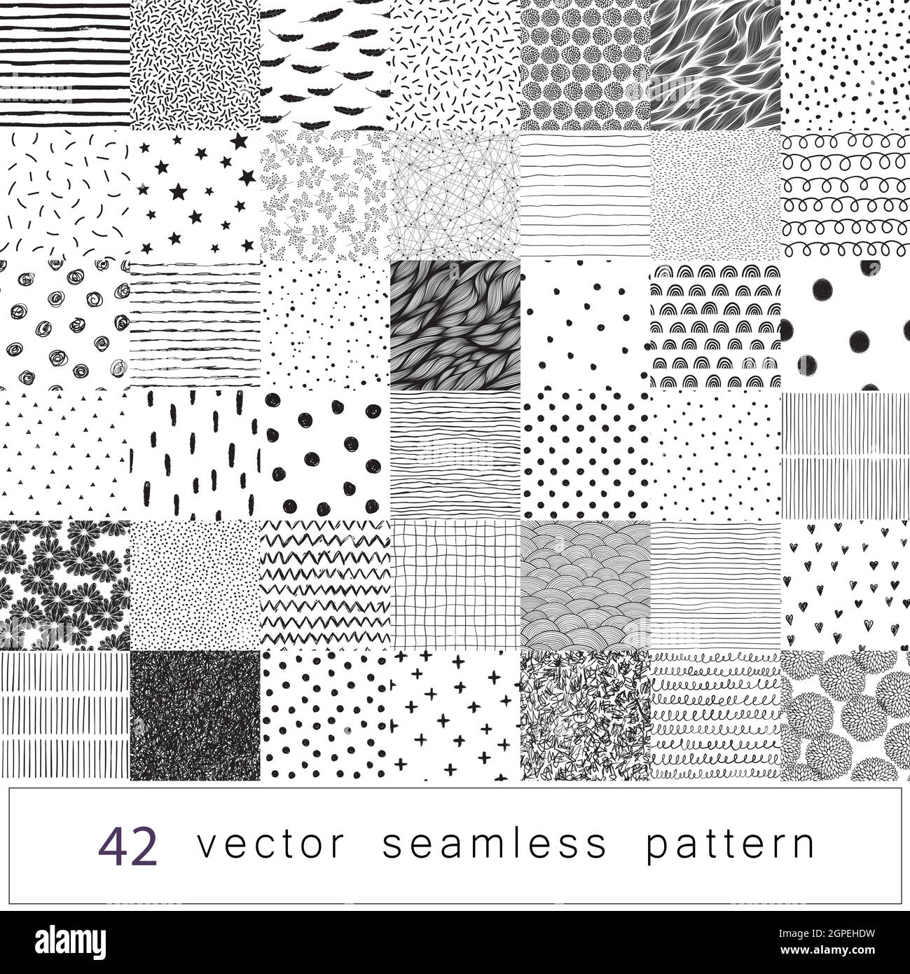 Set of seamless black and white hand drawn texture designs for ...