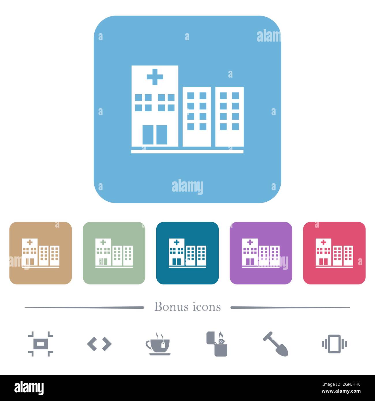 Hospital white flat icons on color rounded square backgrounds. 6 bonus ...