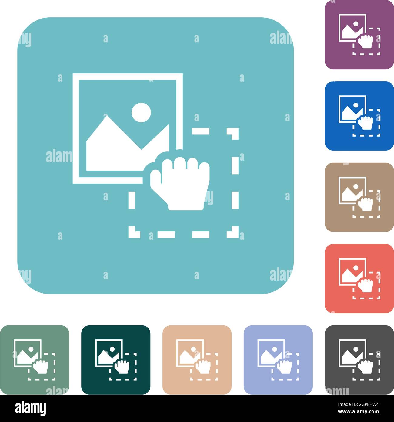 Grab image to upload white flat icons on color rounded square ...