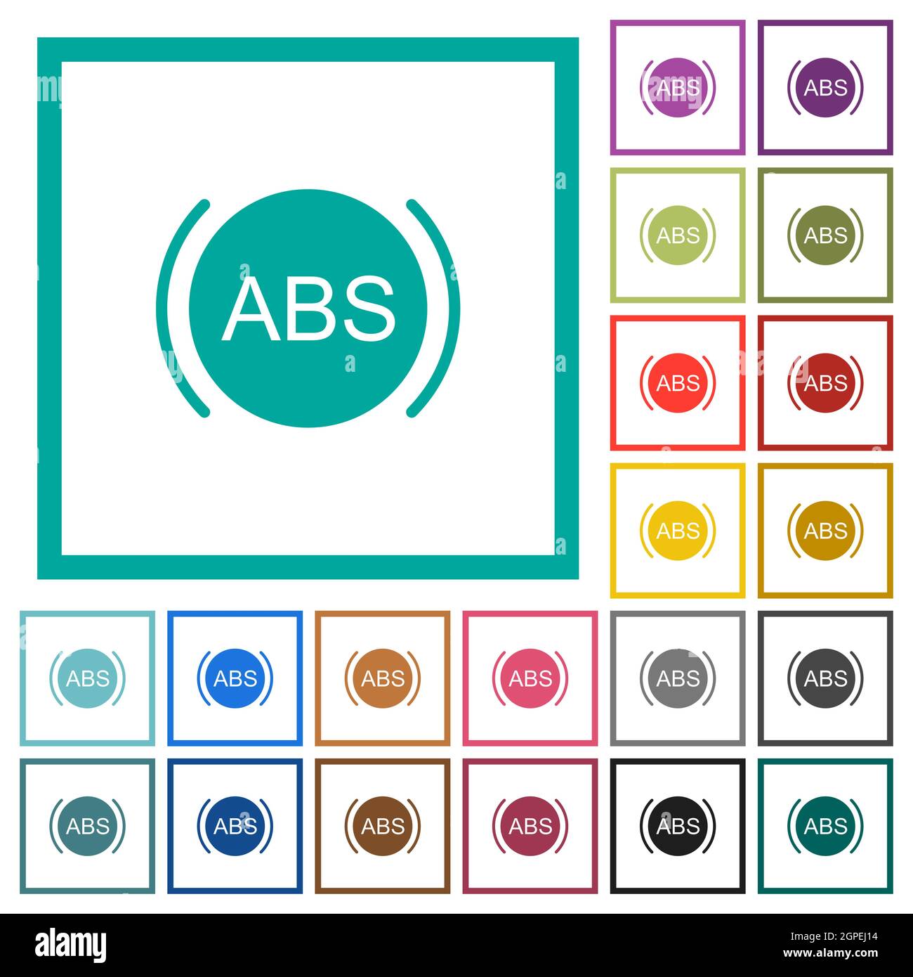 Car anti lock braking system indicator flat color icons with quadrant ...
