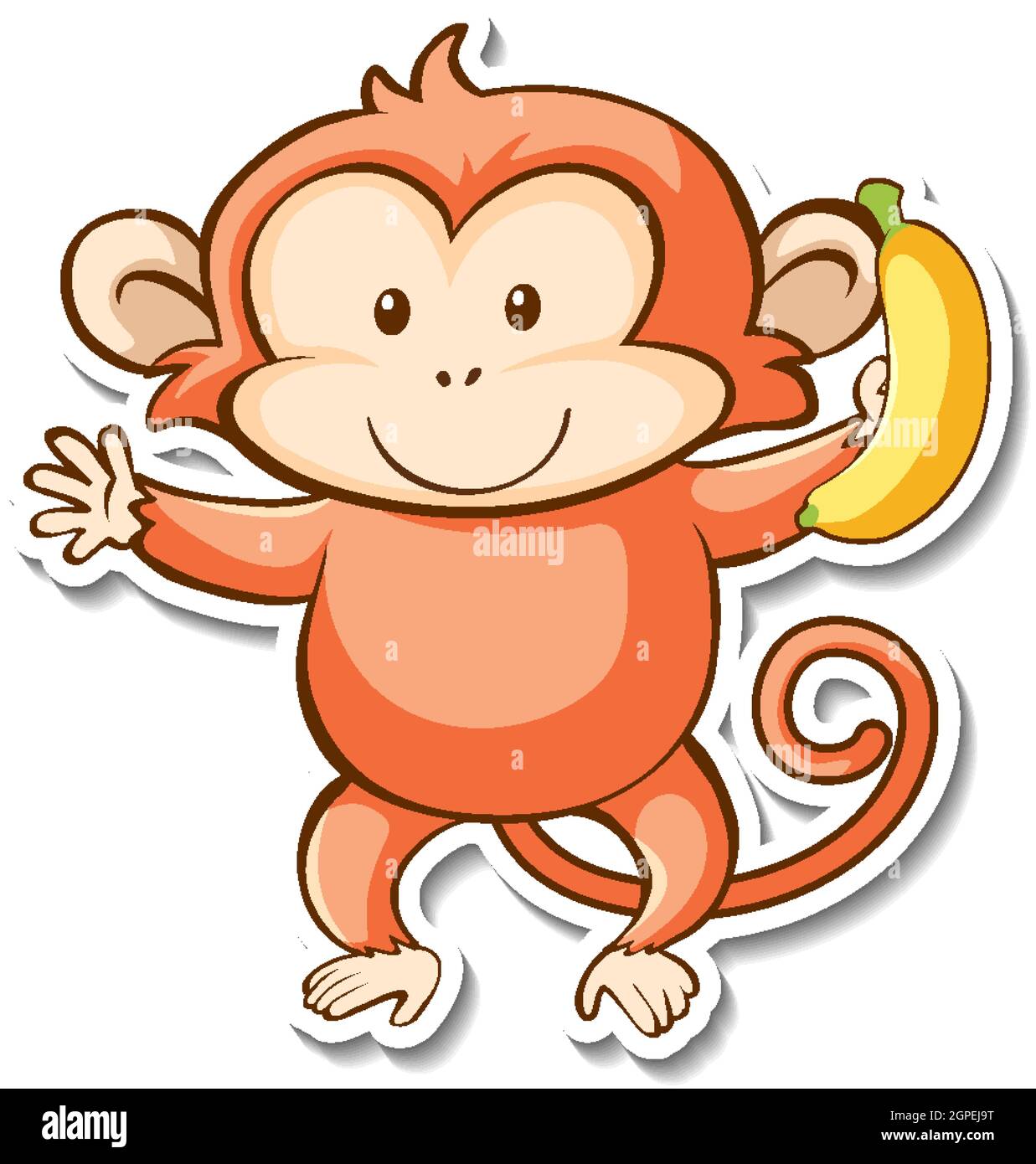 Sticker design with cute monkey holding banana isolated illustration ...