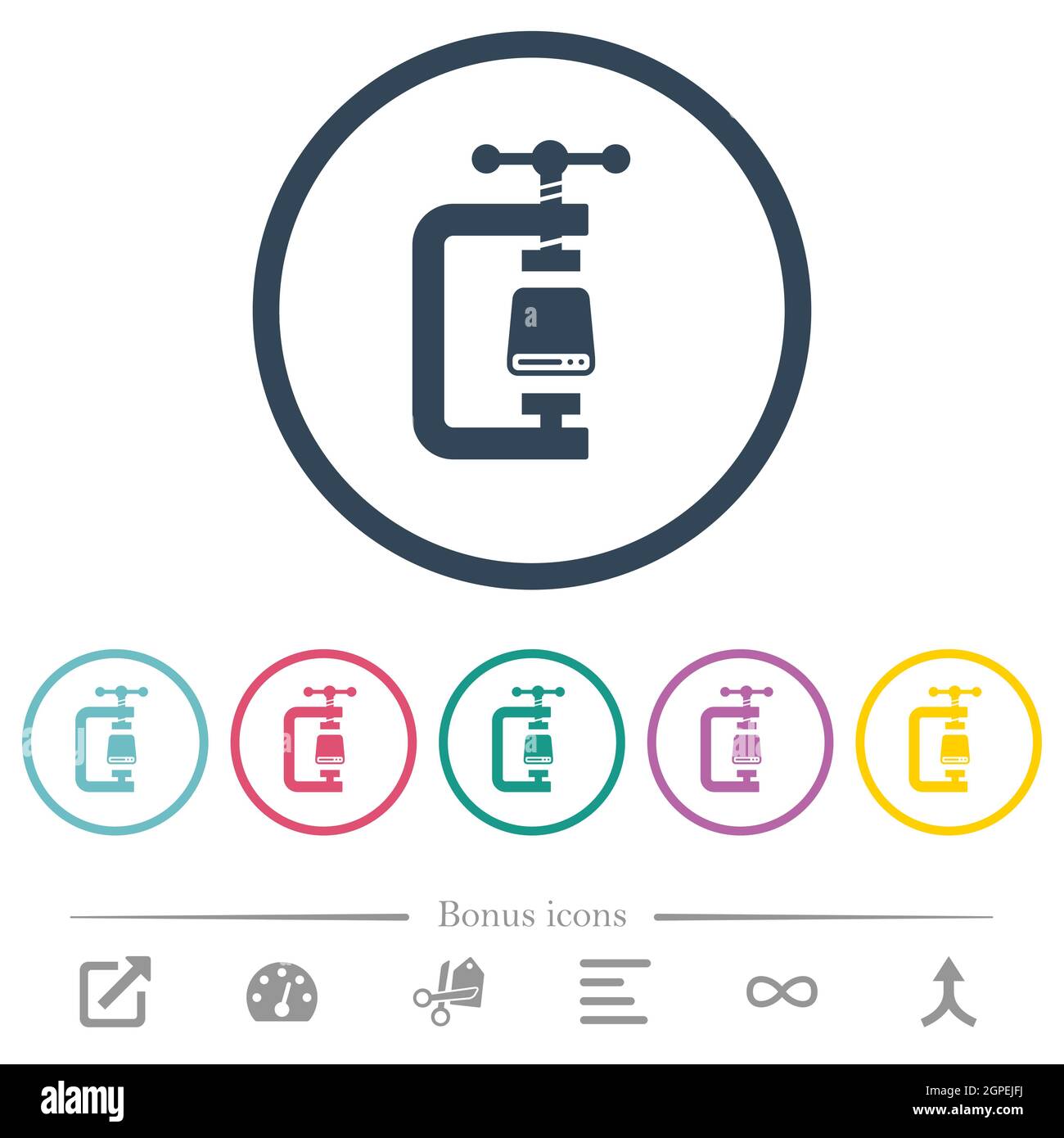 Hard disk compression solid flat color icons in round outlines. 6 bonus ...