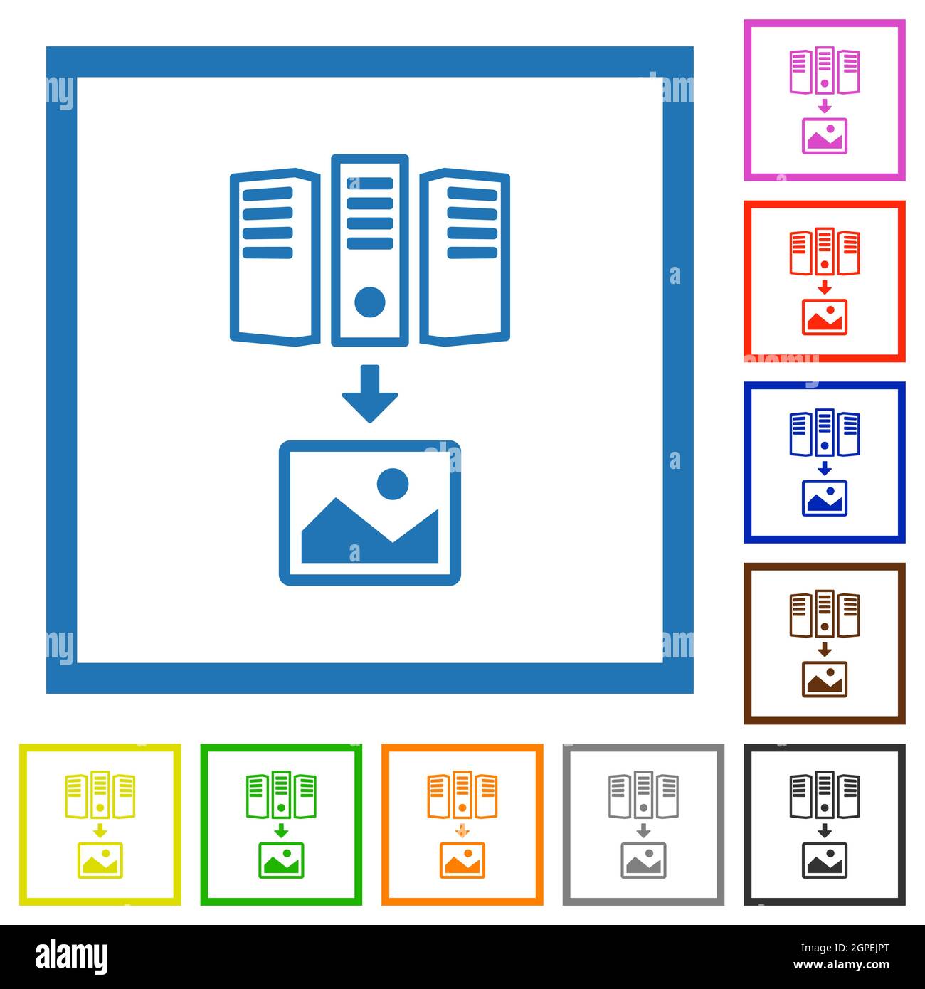 Download image from server outline flat color icons in square frames on ...