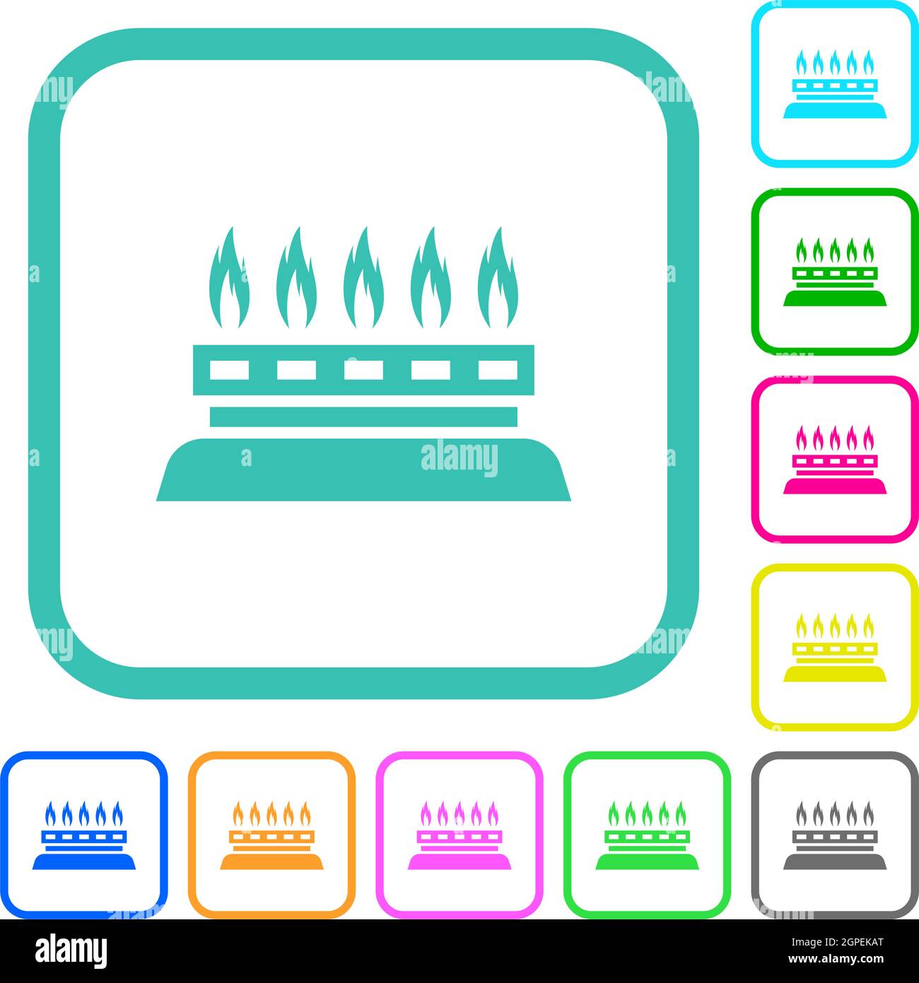 Kitchen gas stove vivid colored flat icons in curved borders on white ...