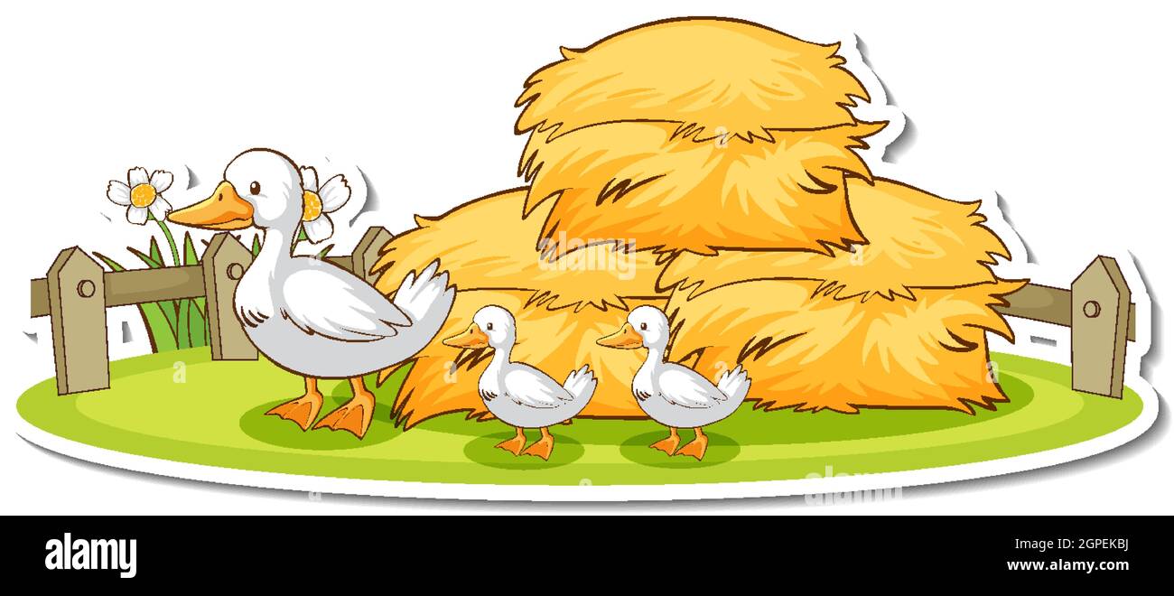 Duck family with haystack sticker illustration Stock Vector Image & Art ...