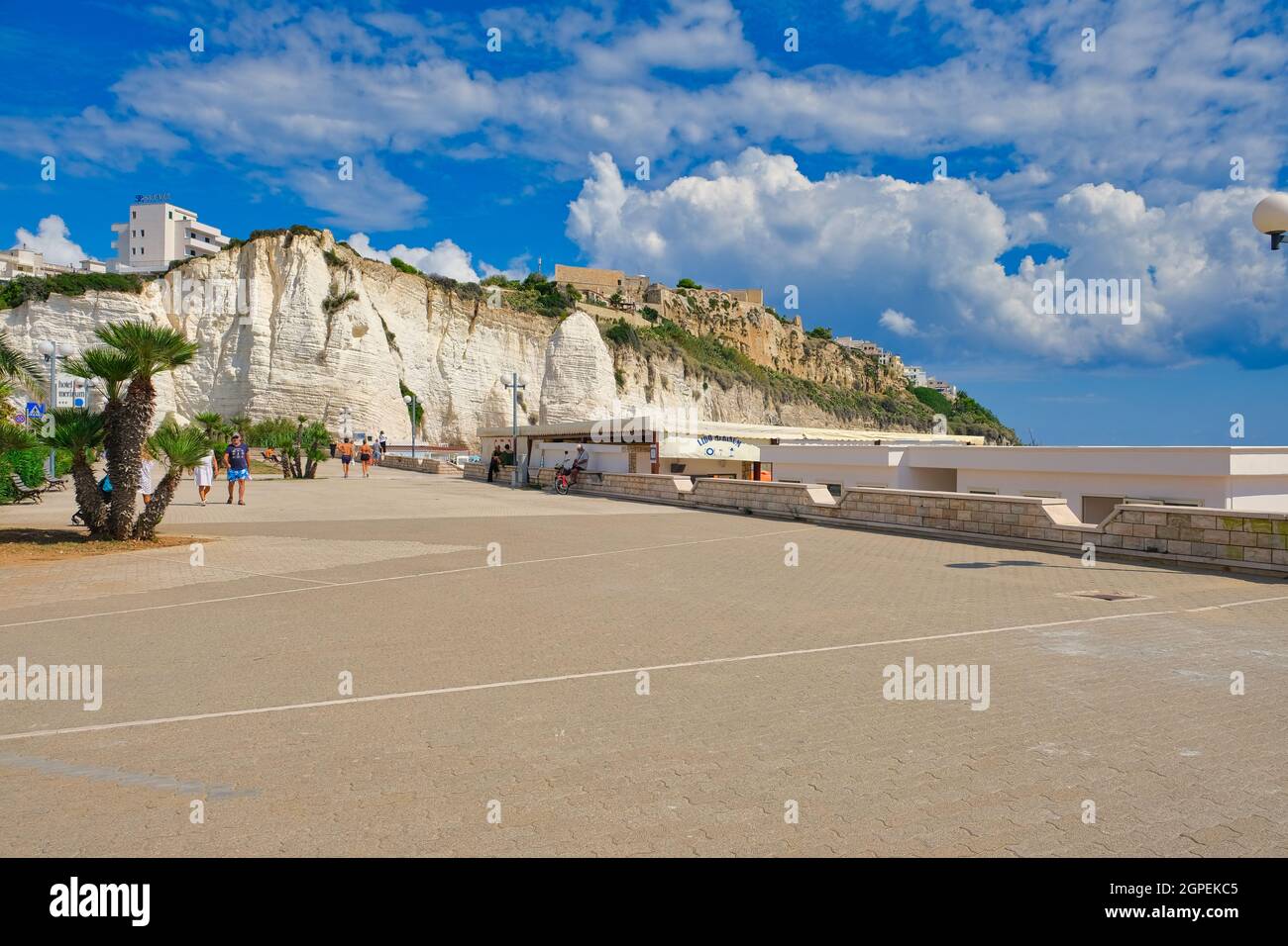 71019 VIESTE, ITALY - Sep 04, 2021: white limestone cliffs in Vieste on ...