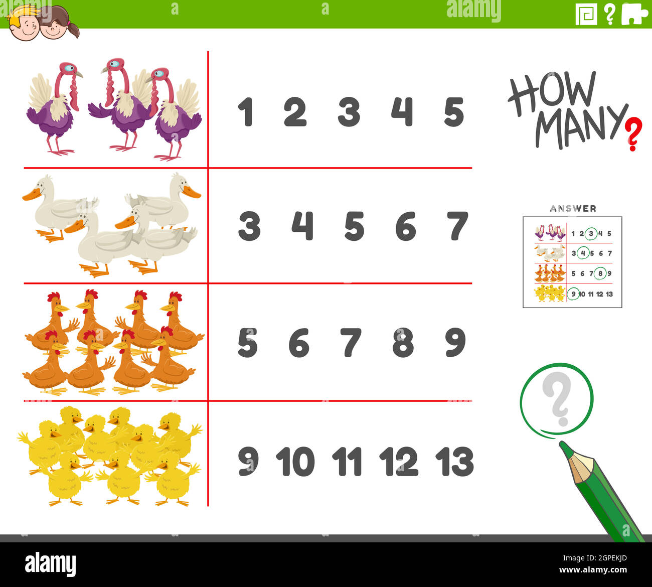 counting activity with cartoon farm birds animal characters Stock ...