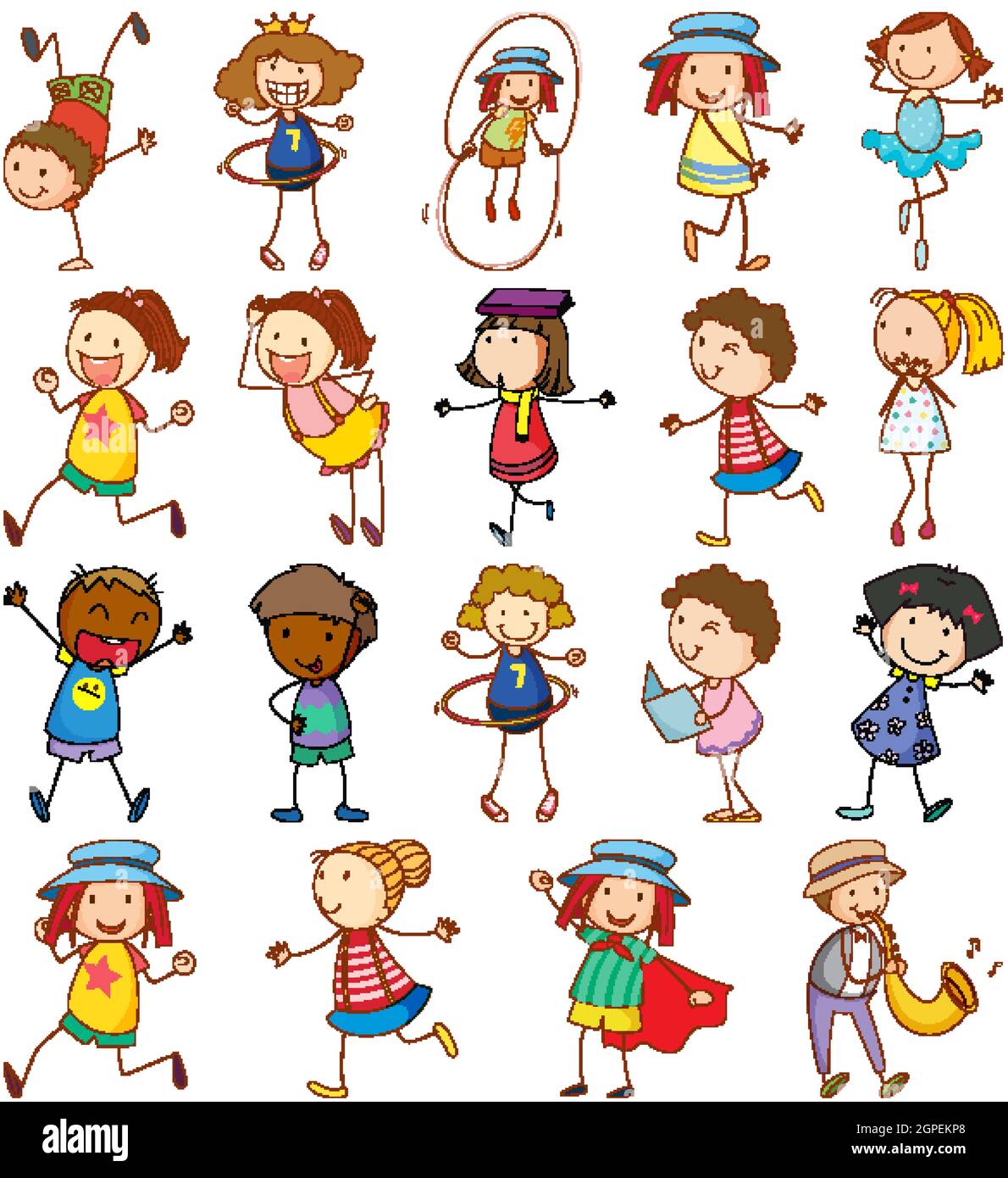Set of different doodle kids cartoon character isolated illustration ...