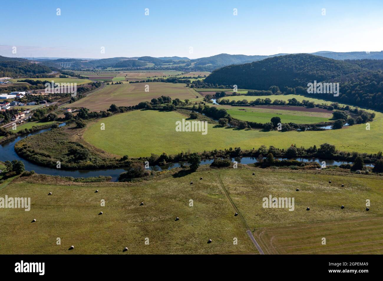 The Werra River in the Werra Valley at Herleshausen between Hesse and ...