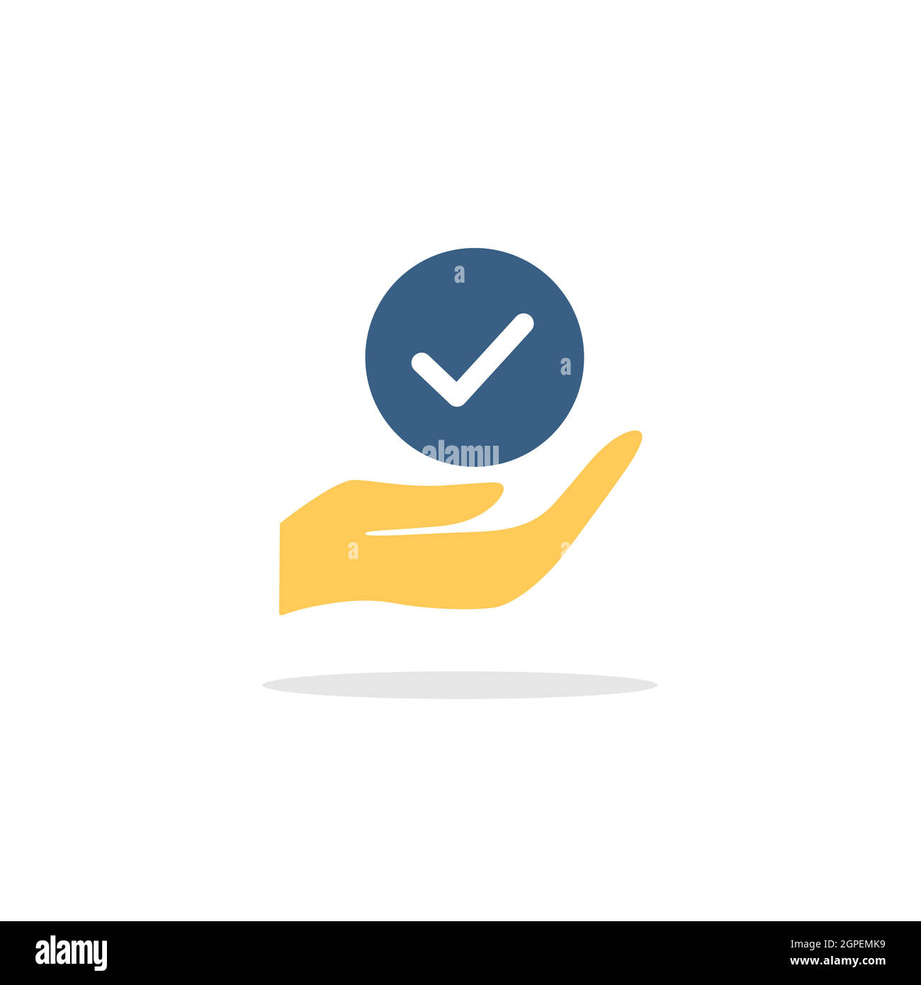 Hold hand check mark. Icon with shadow. Commerce glyph vector ...