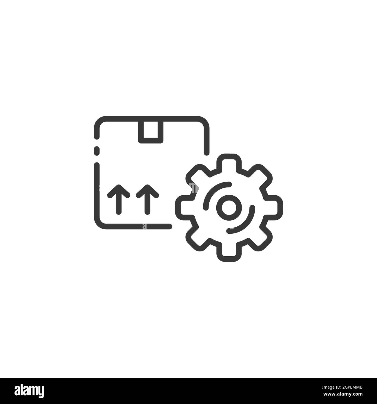 Package and gear thin line icon. Shipping box. Current order. Outline ...
