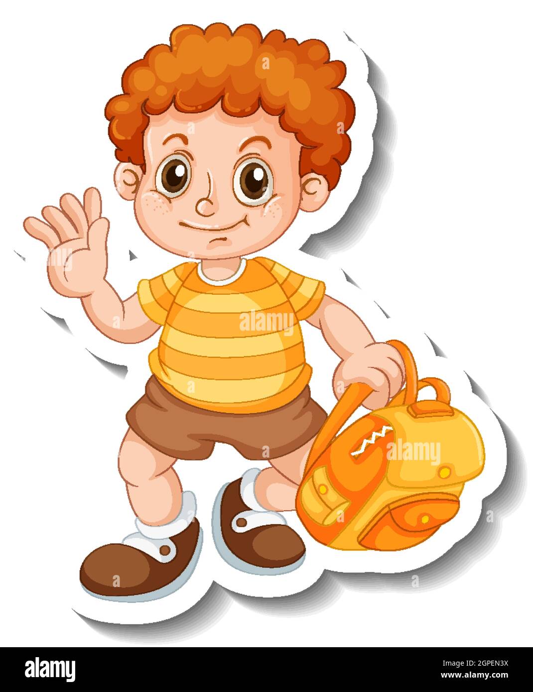 Sticker template with a student boy cartoon character isolated ...