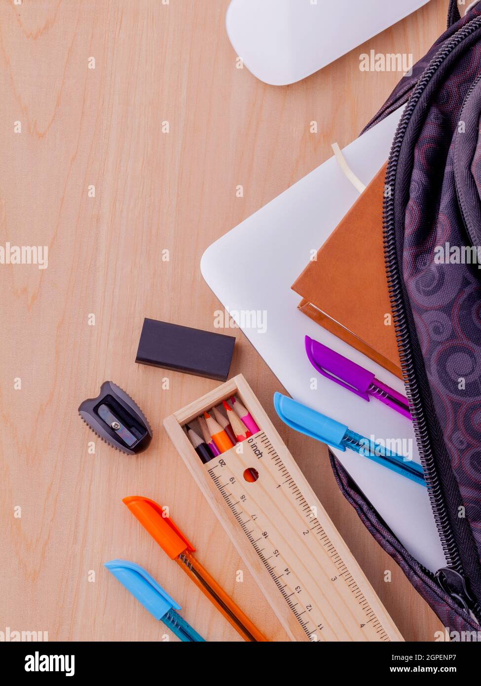 Backpack with school supplies laptop,book stationary,mouse,pen,ruler ...