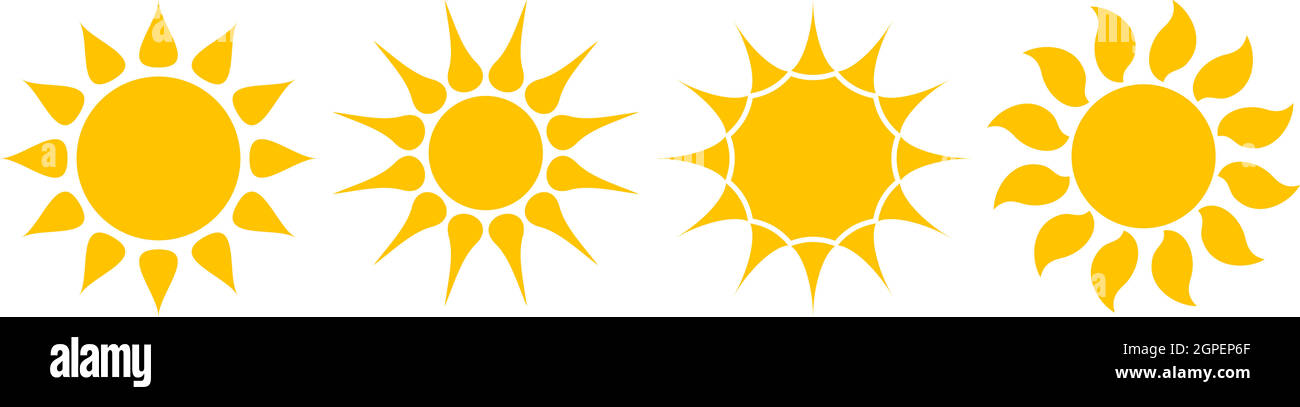 Set of Sun or Solar vector symbols on a white isolated background Stock ...