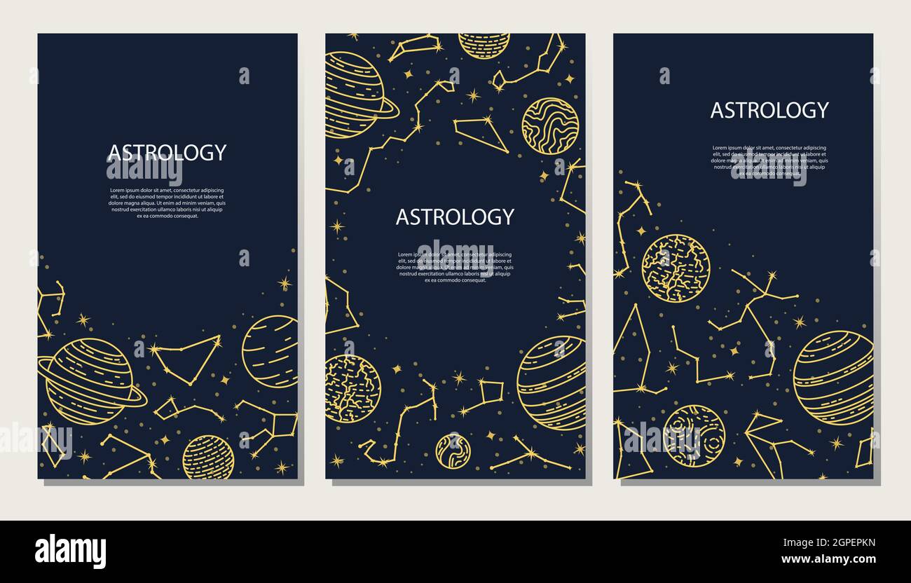 Vector set of posters with planets and constellations. Astrological ...