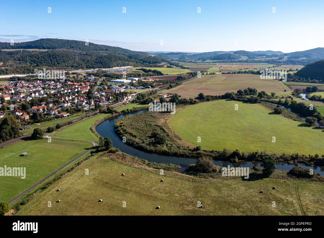 The Werra River in the Werra Valley at Herleshausen between Hesse and ...