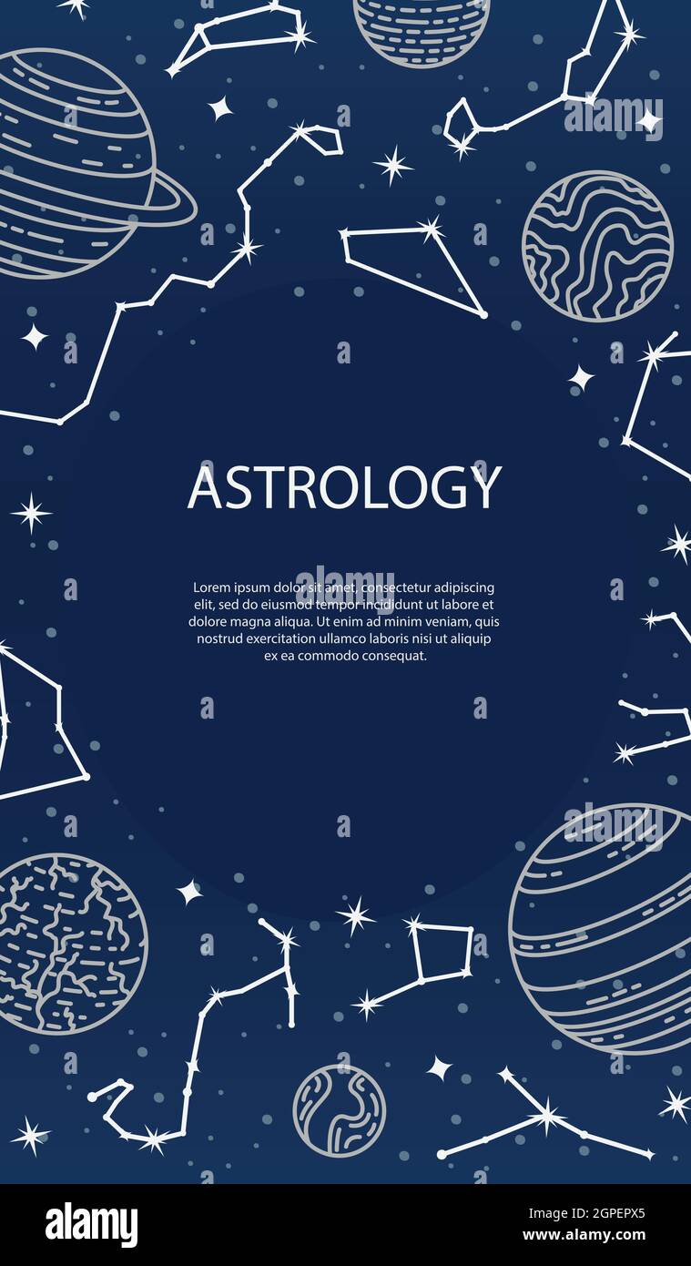Vector poster with planets and constellations. Astrological background ...