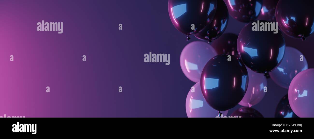 header with black and white out of focus balloons and blue and pink ...