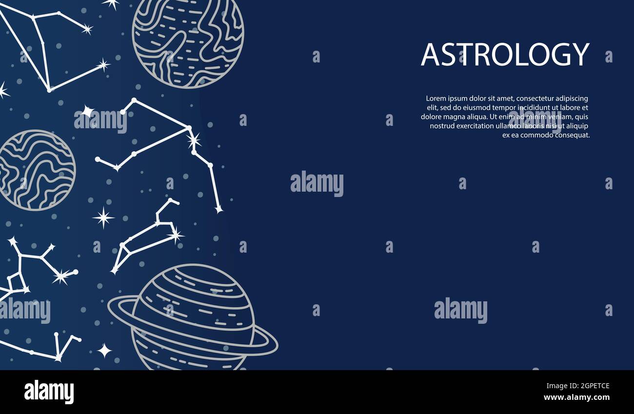 Vector poster with planets and constellations. Astrological background ...