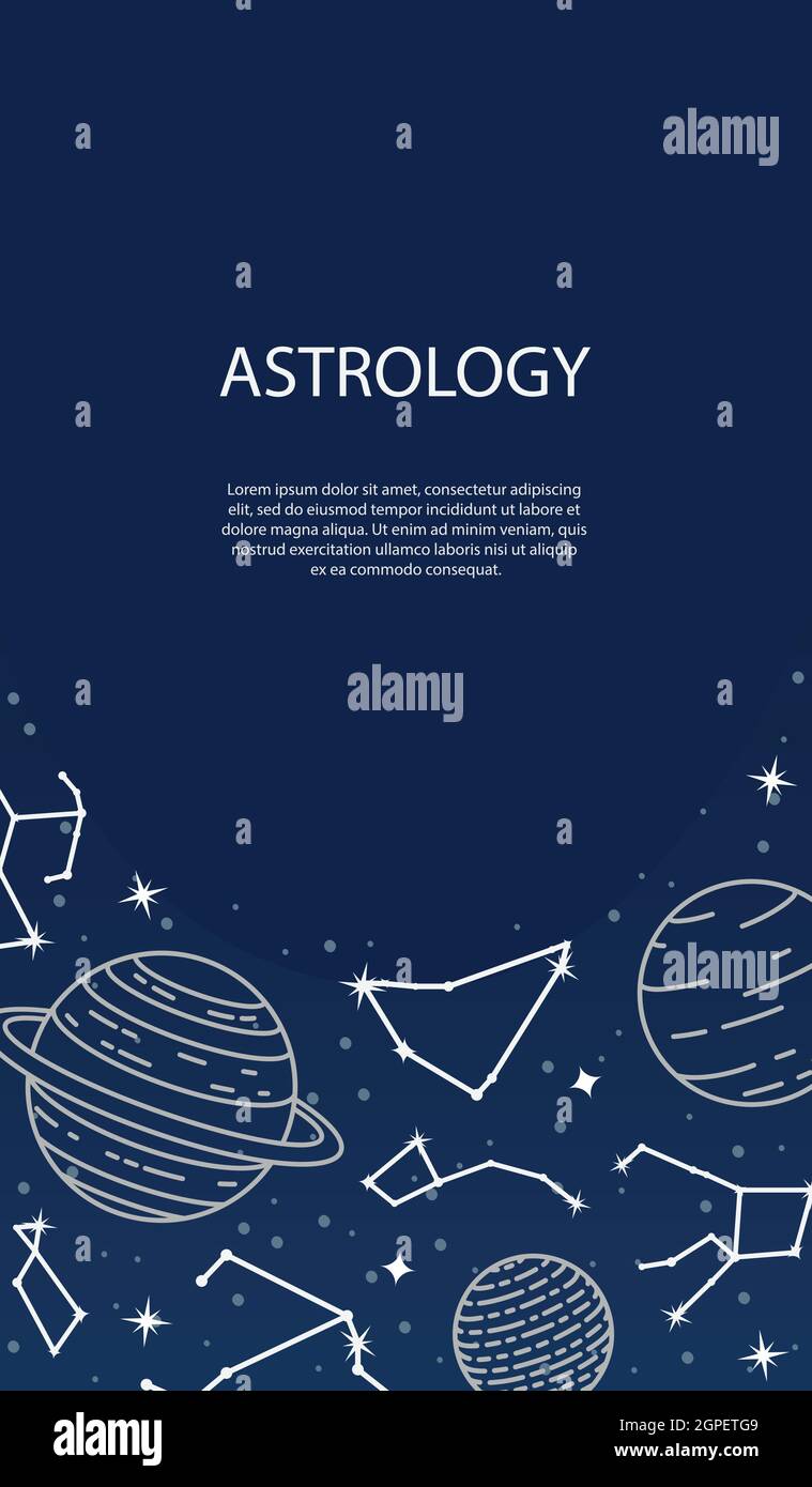 Vector poster with planets and constellations. Astrological background ...