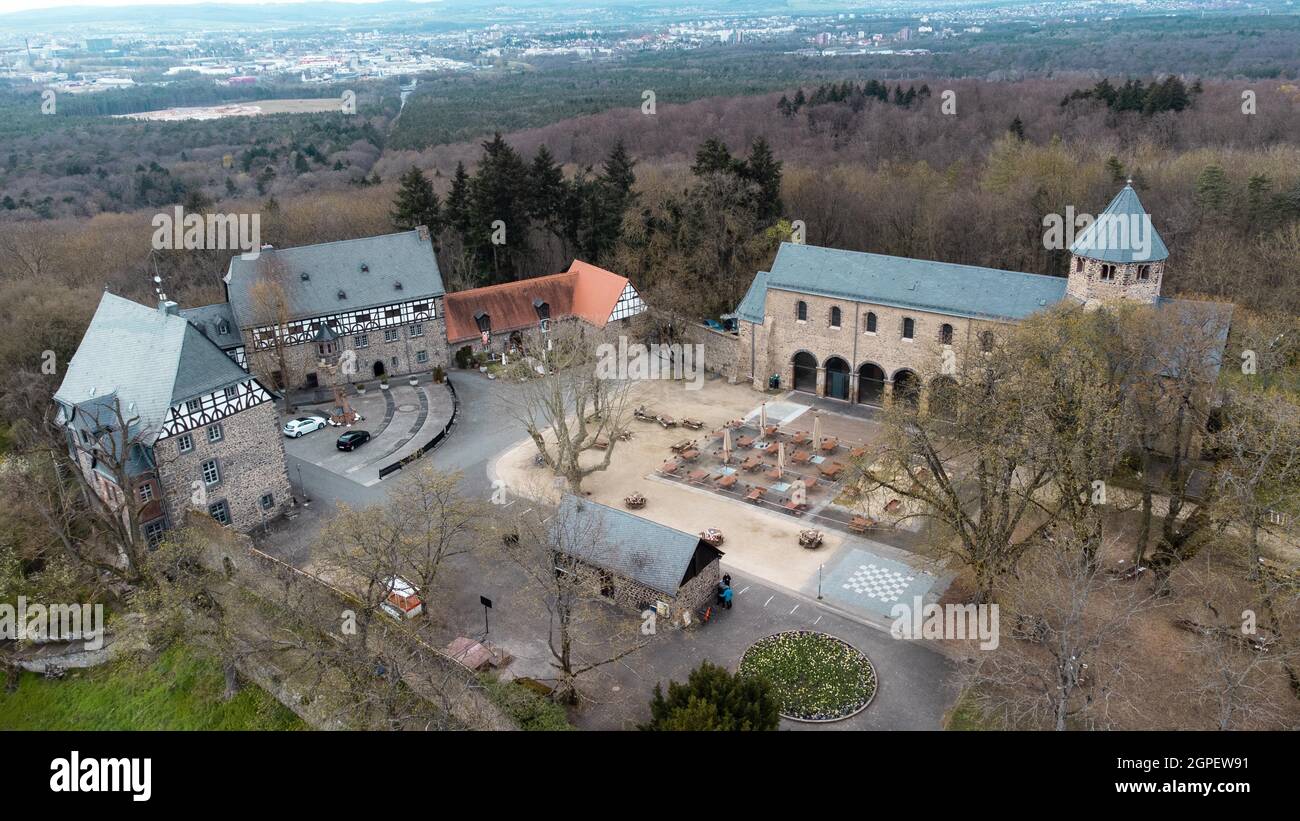Bird's eye view of the monastery in the village Stock Photo - Alamy