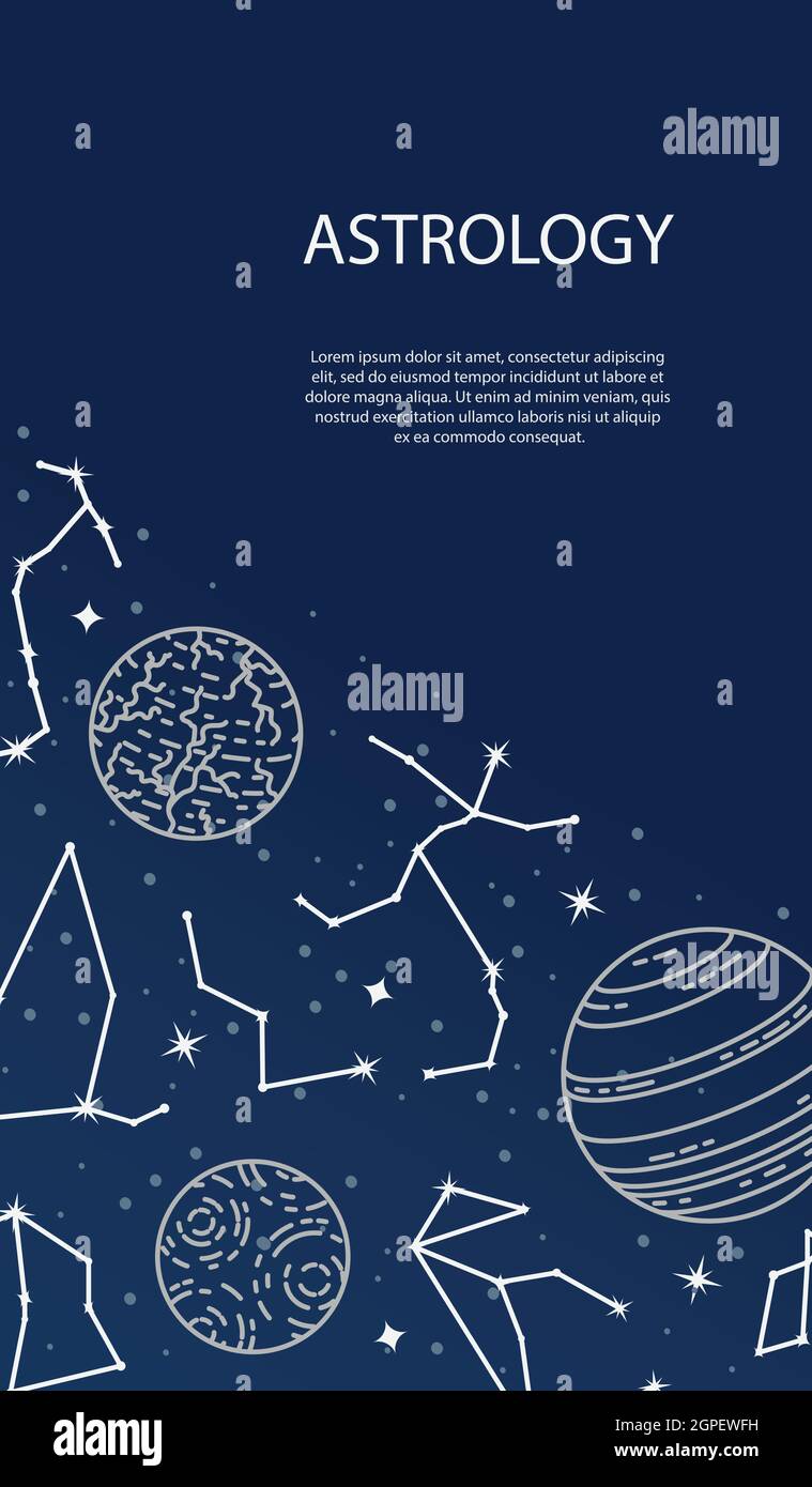 Vector poster with planets and constellations. Astrological background ...