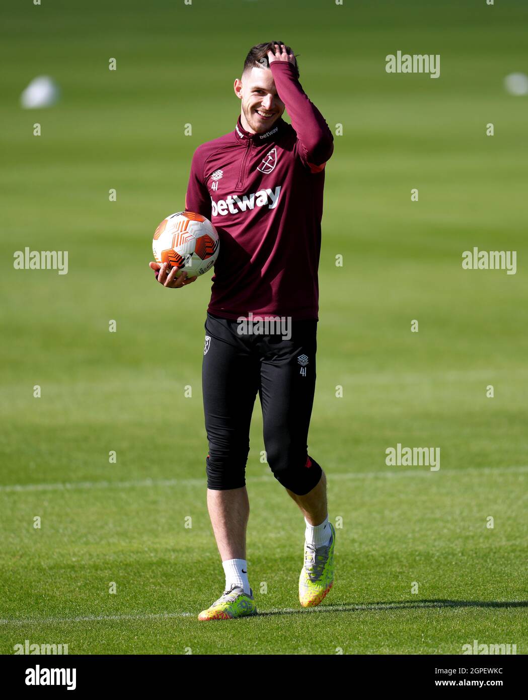 West Ham United's Declan Rice during a training session at Rush Green ...