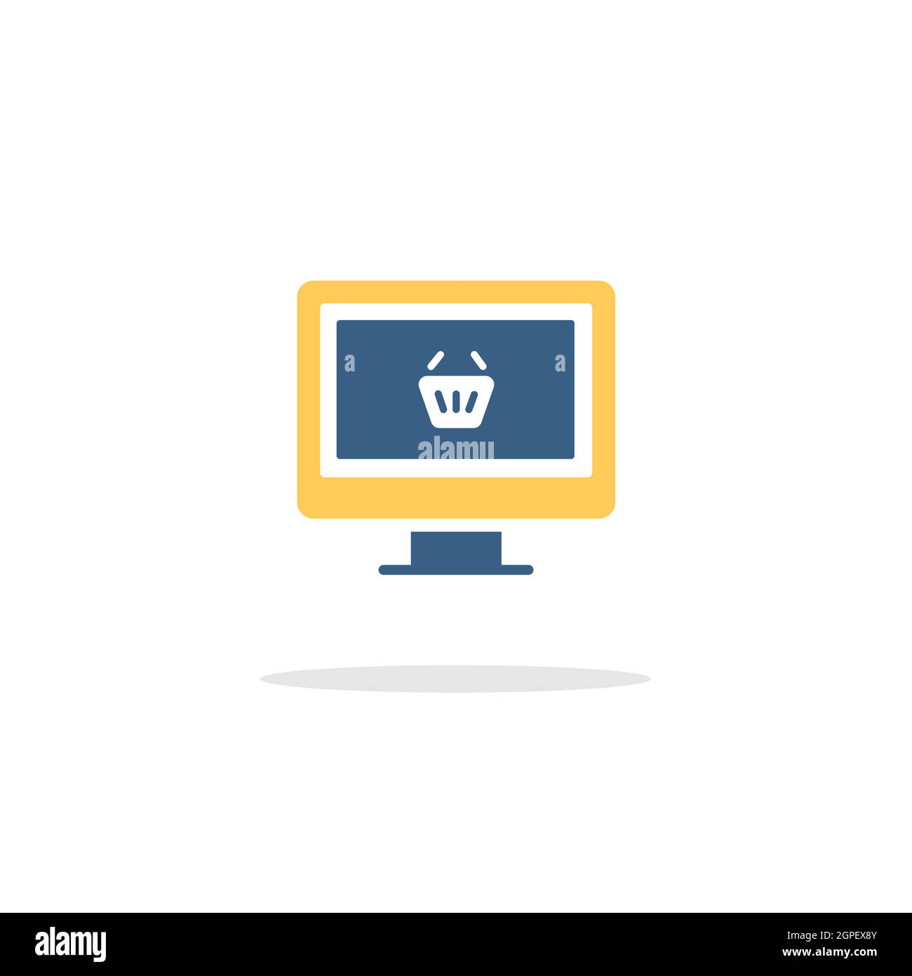 Online store. Computer screen and shopping basket. Icon with shadow ...
