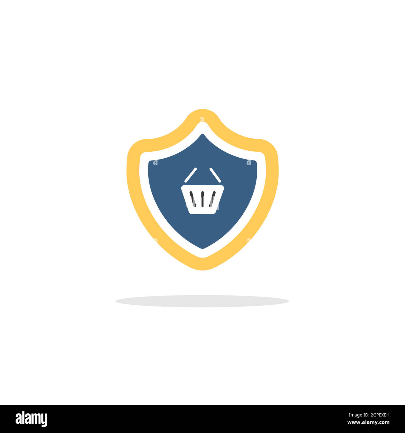 Secure purchase. Security shield and shopping basket. Icon with shadow ...