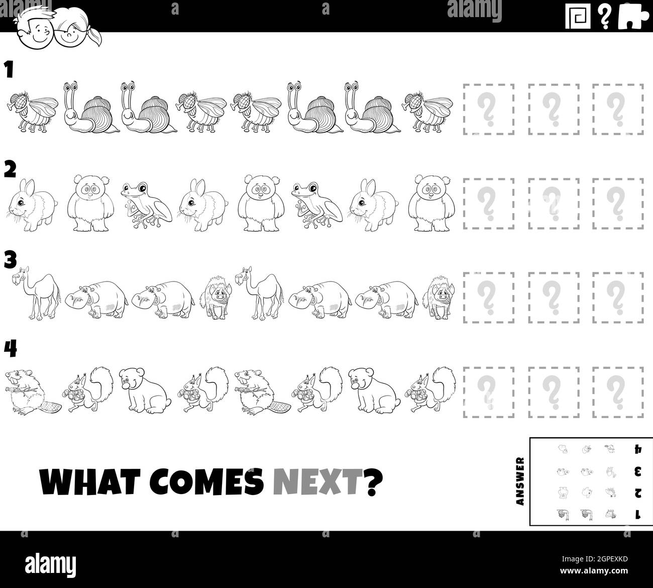 pattern task with cartoon animals coloring book page Stock Vector Image ...