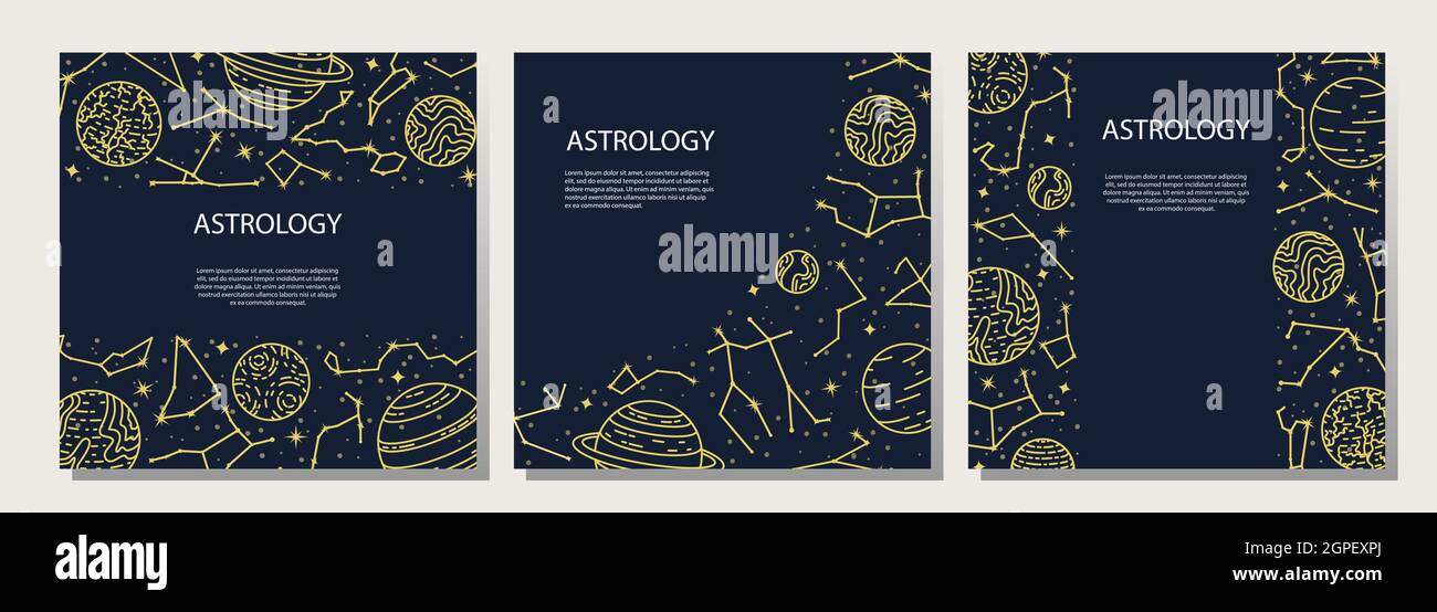 Vector set of posters with planets and constellations. Astrological ...