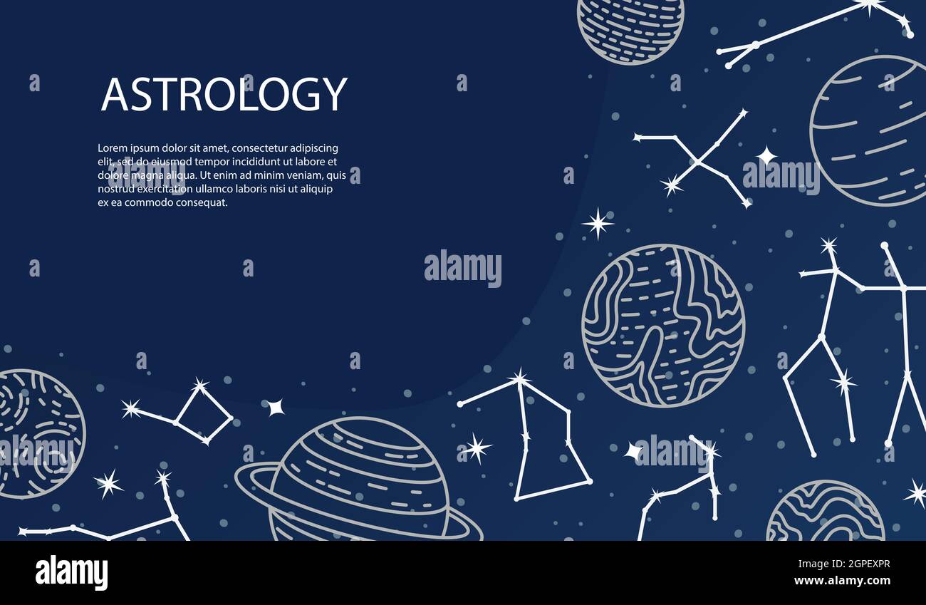 Vector poster with planets and constellations. Astrological background ...