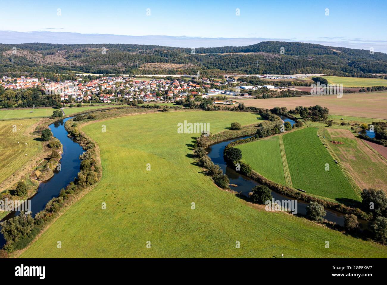 The village of Herleshausen in the Werra Valley in Hesse in Germany ...