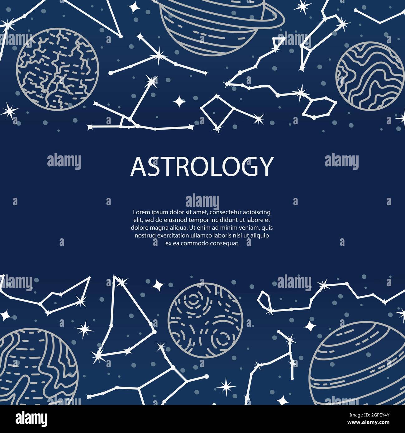 Vector poster with planets and constellations. Astrological background ...
