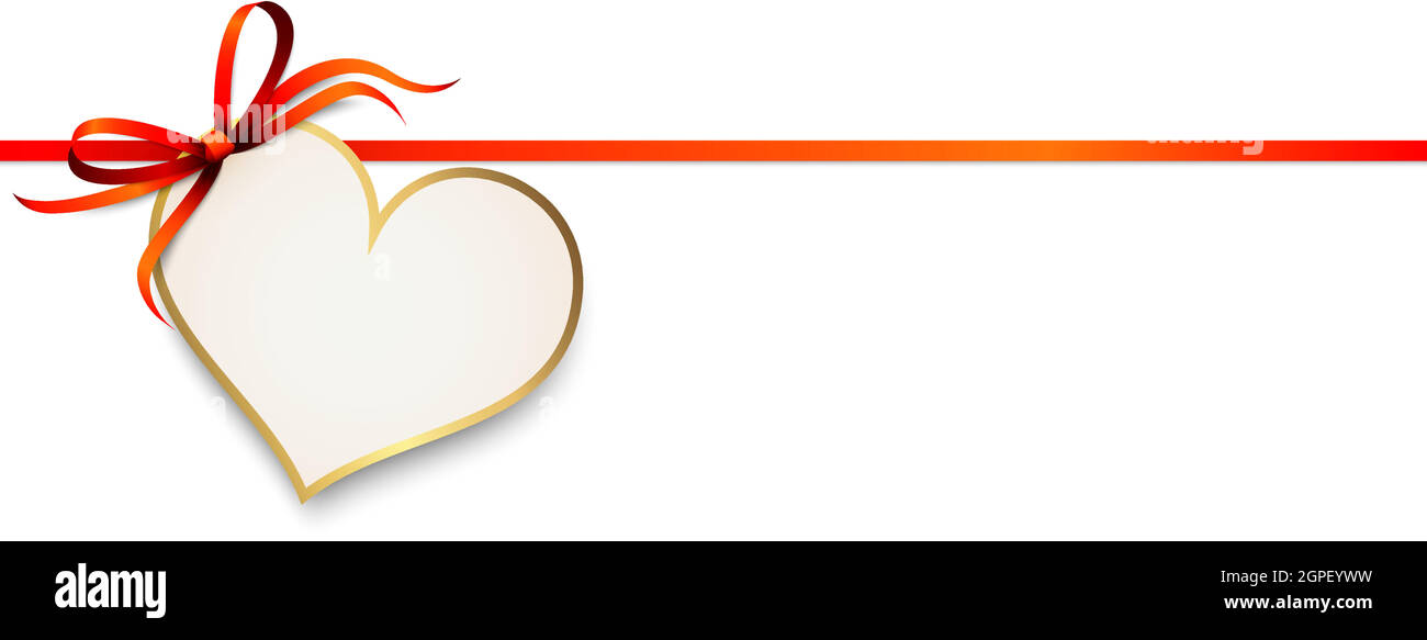 red ribbon bow with heart hang tag Stock Vector Image & Art - Alamy