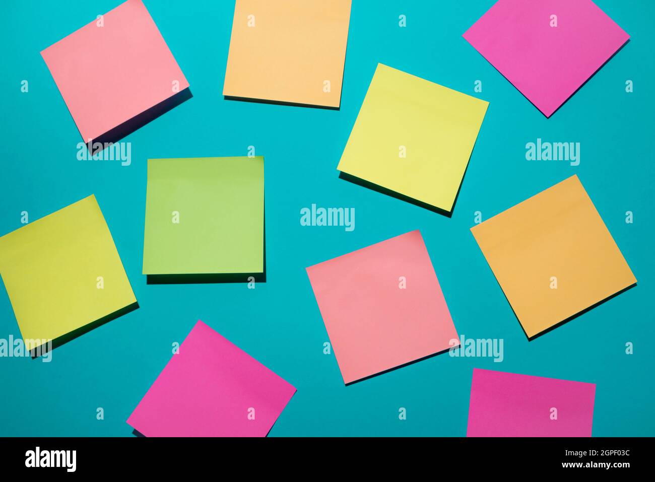 Creative layout made of colorful sticker notes on blue background. Top ...