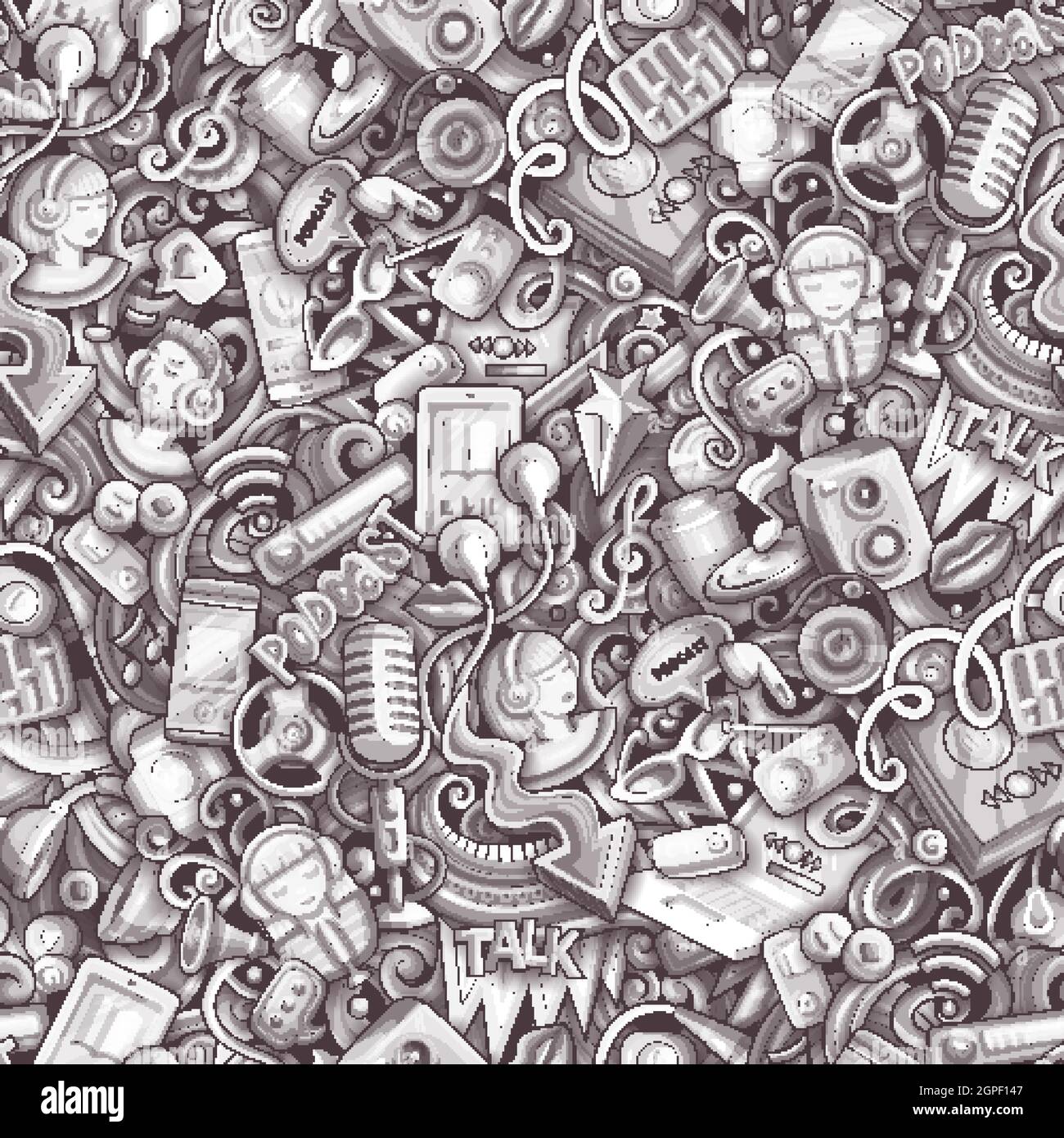 Cartoon doodles Audio content seamless pattern Stock Vector Image & Art ...