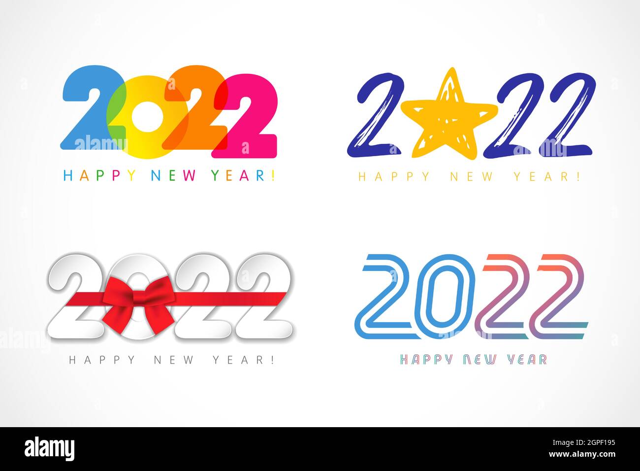 Big Set of 2022 creative logo design colored, star, red bow and line ...