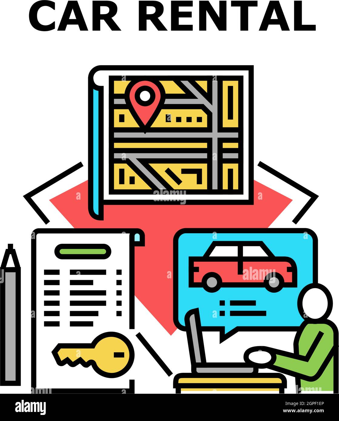 Car Rental Business Concept Color Illustration Stock Vector Image & Art ...